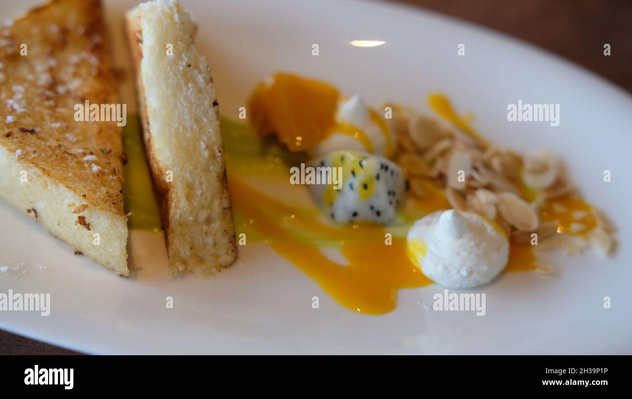 French Toast with Mango Fruit Sauce Bakery Products Deserts Stock Photo ...