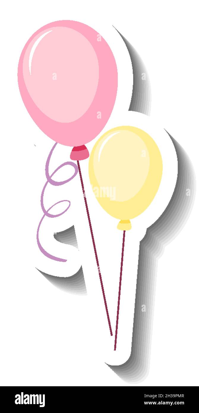 Pastel pink and yellow balloons on white background illustration Stock ...