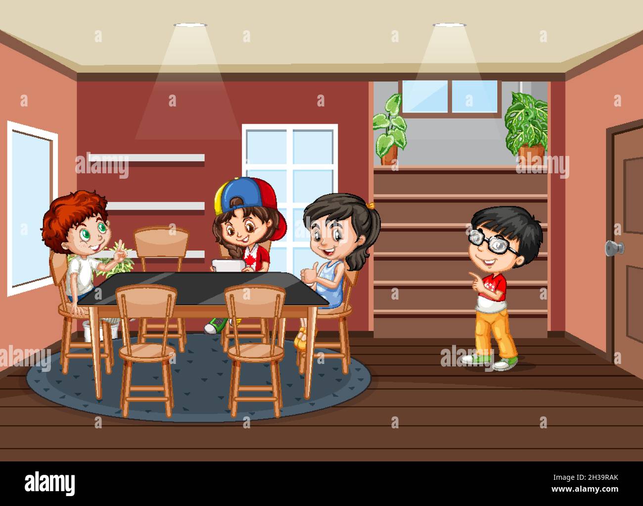 Room scene with children group illustration Stock Vector Image & Art ...