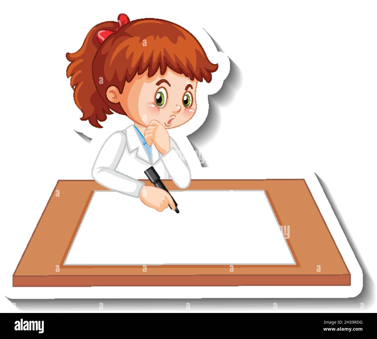 Scientist girl cartoon character with blank table illustration Stock ...