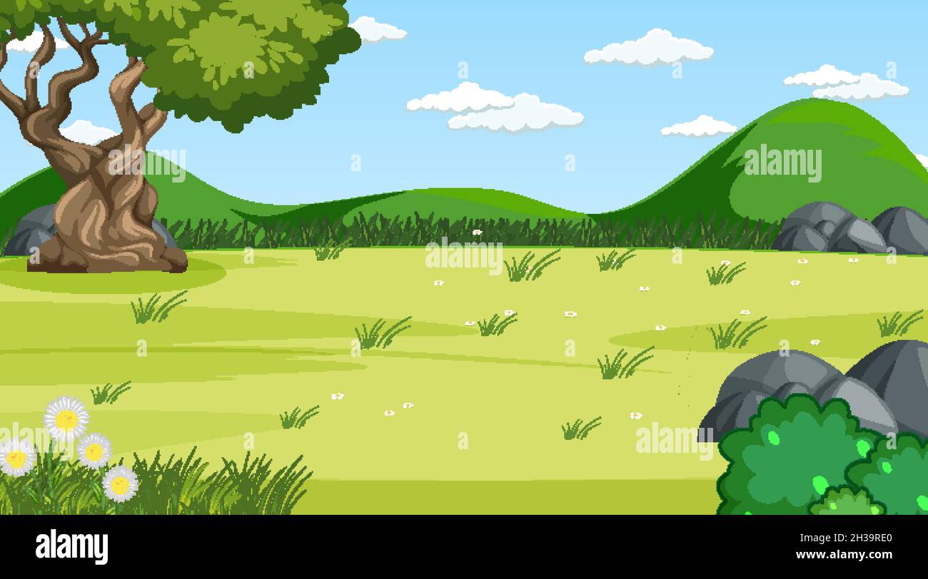 Blank forest at daytime scene with mountain background illustration ...