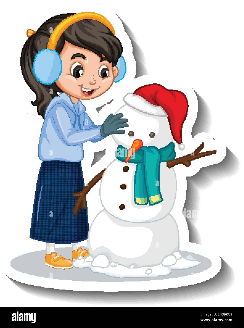 Girl building a snowman Stock Vector Images - Alamy