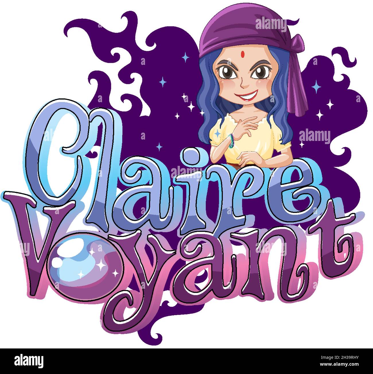 Claire Voyant logo text design with girl cartoon character illustration ...