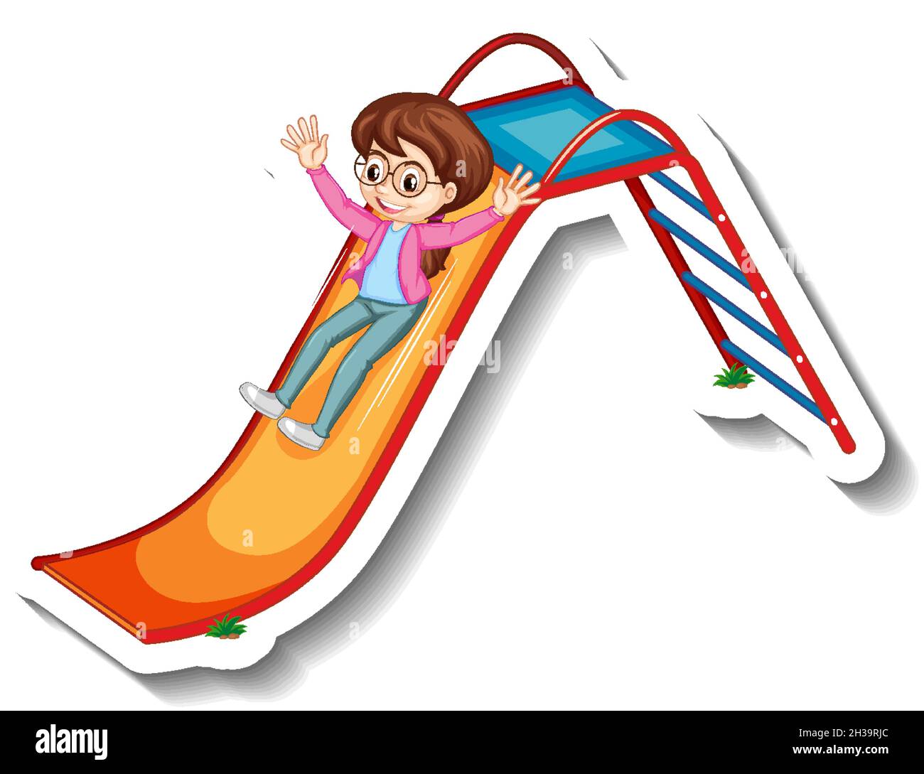 A girl playing slide cartoon character sticker illustration Stock ...
