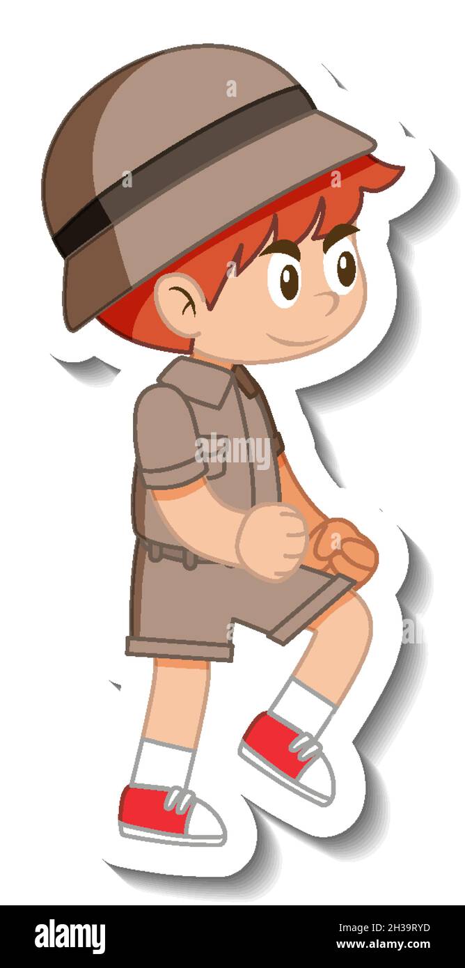 Little boy scout cartoon character sticker illustration Stock Vector ...