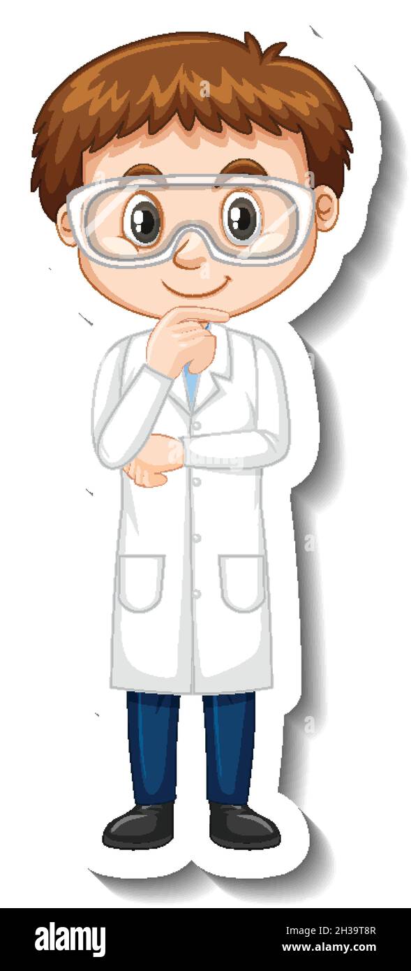 Scientist boy cartoon character sticker illustration Stock Vector Image ...