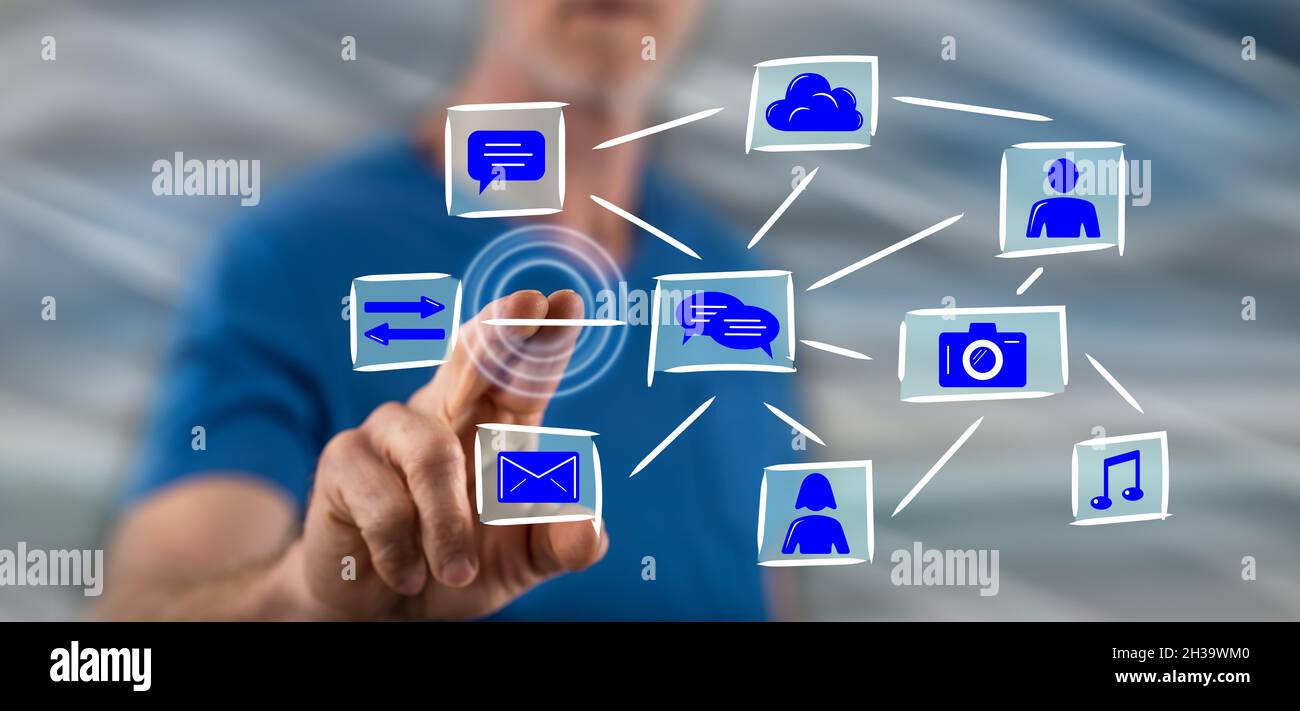 Man touching an application concept on a touch screen with his finger ...