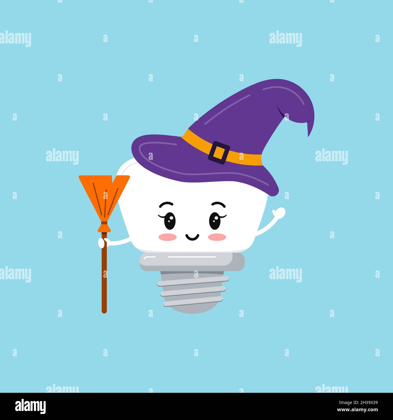 Witch tooth implant with purple magic hat and broom isolated vector ...