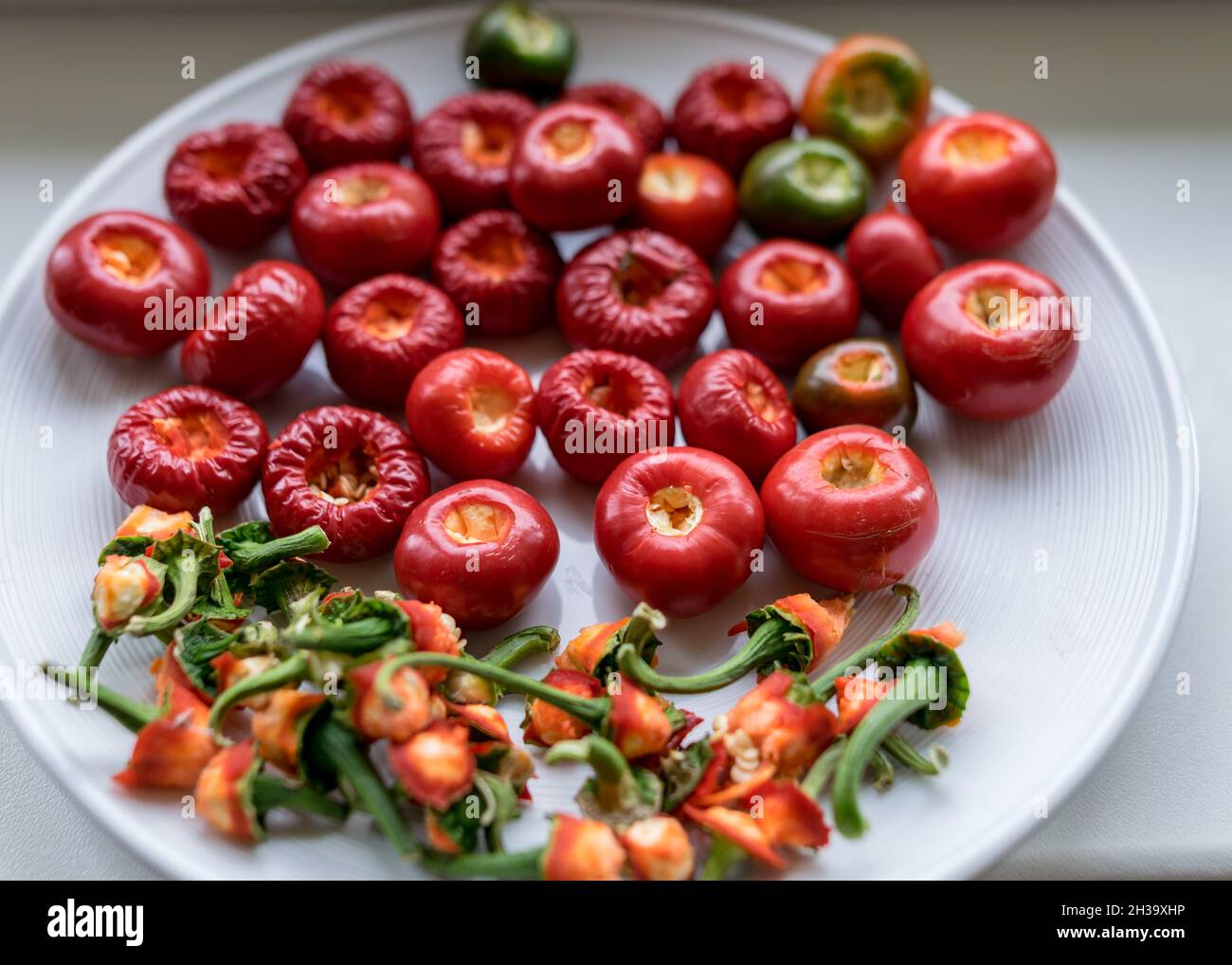 picture with tomato peppers on a white plate, peppers prepared for ...