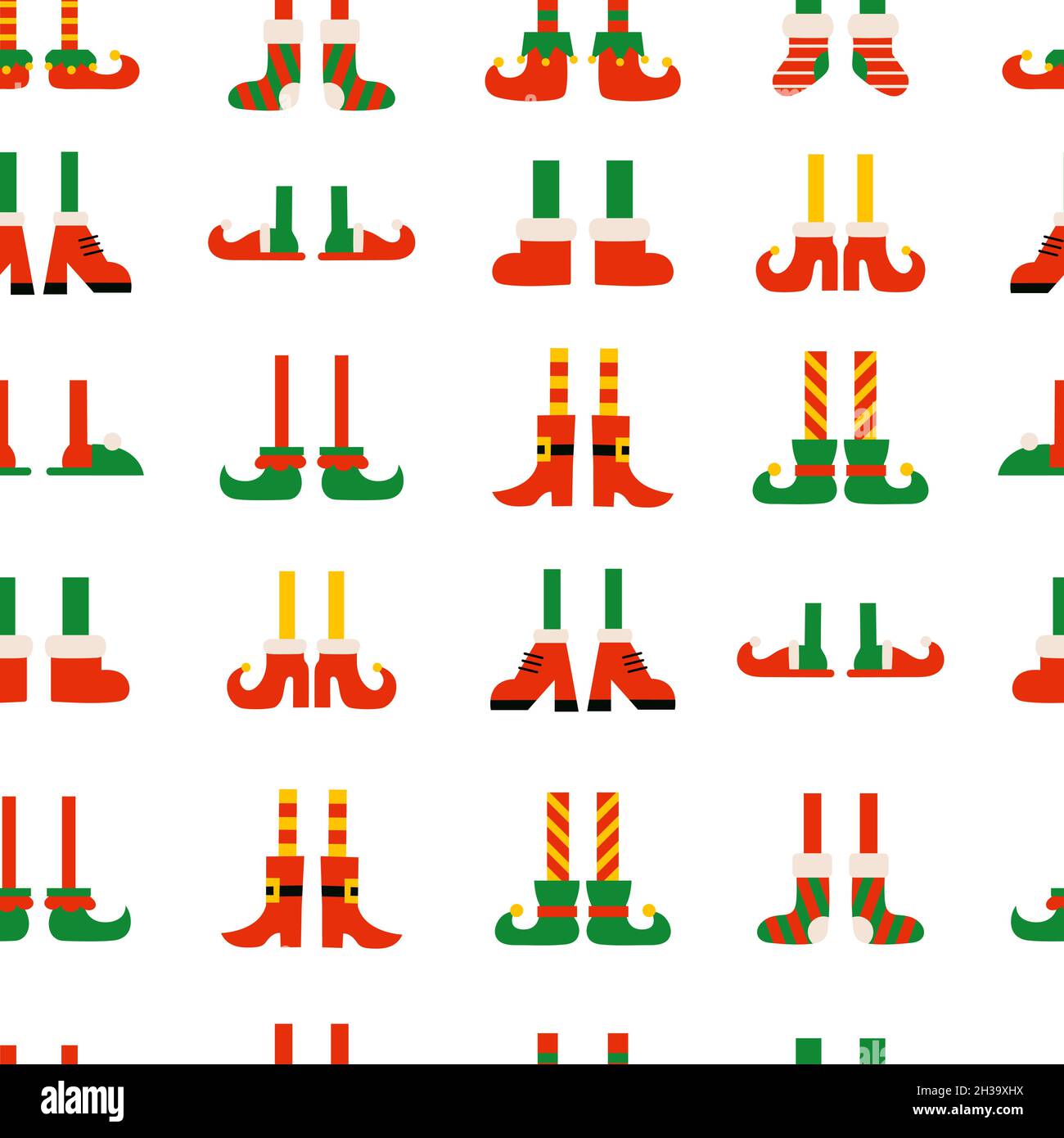 Shoes and boots for elves feet. Santa Claus helpers. Seamless pattern ...