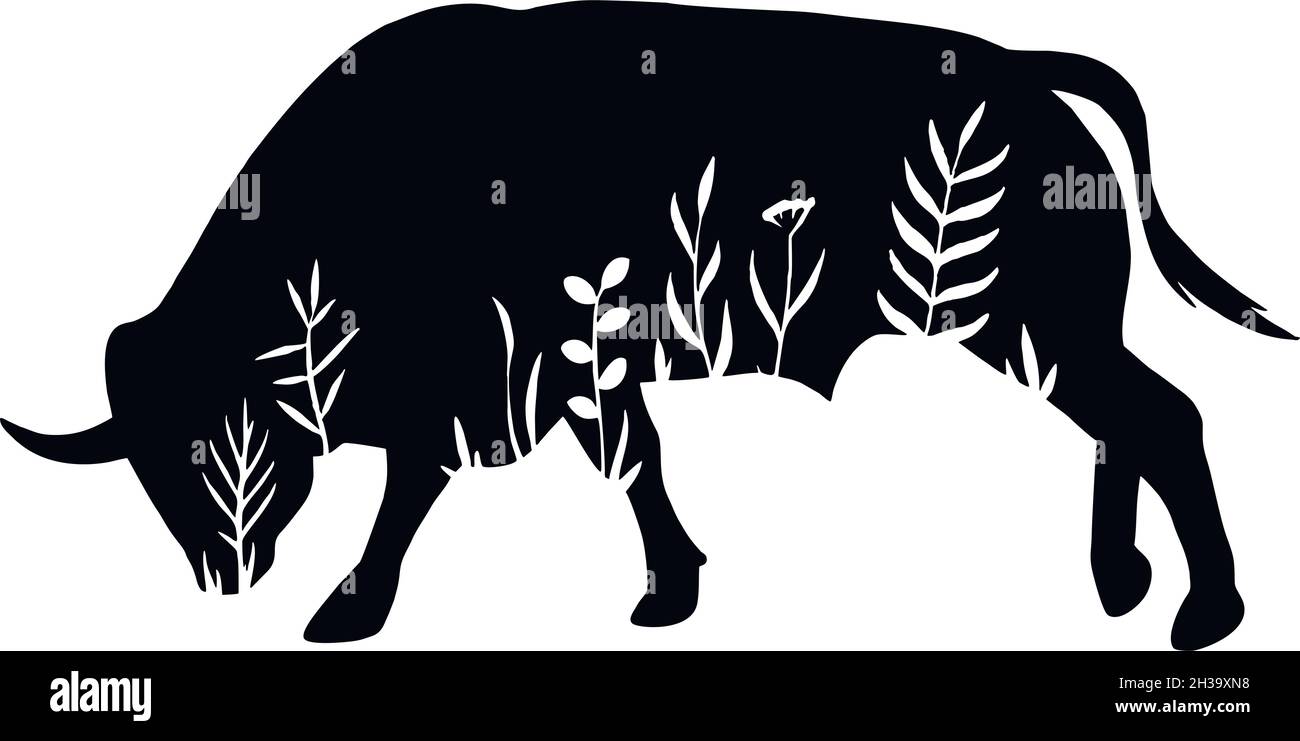 bull - stencil with floral design - floral animal vector silhouette ...
