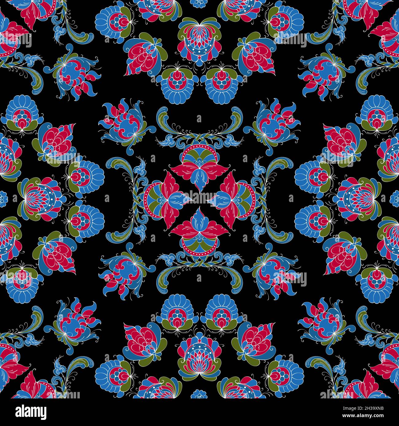 Rosemaling tile, traditional Norwegian decorative pattern. Vector ...