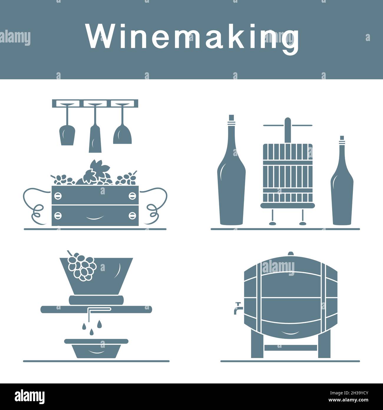 Vector illustration Winemaking Process. Crates full of grapes ...