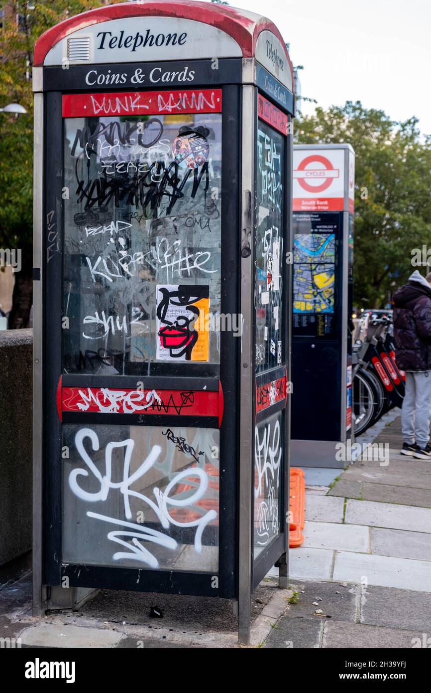 Public Telephone Call Box Vandalised With Street Art Graffiti In ...