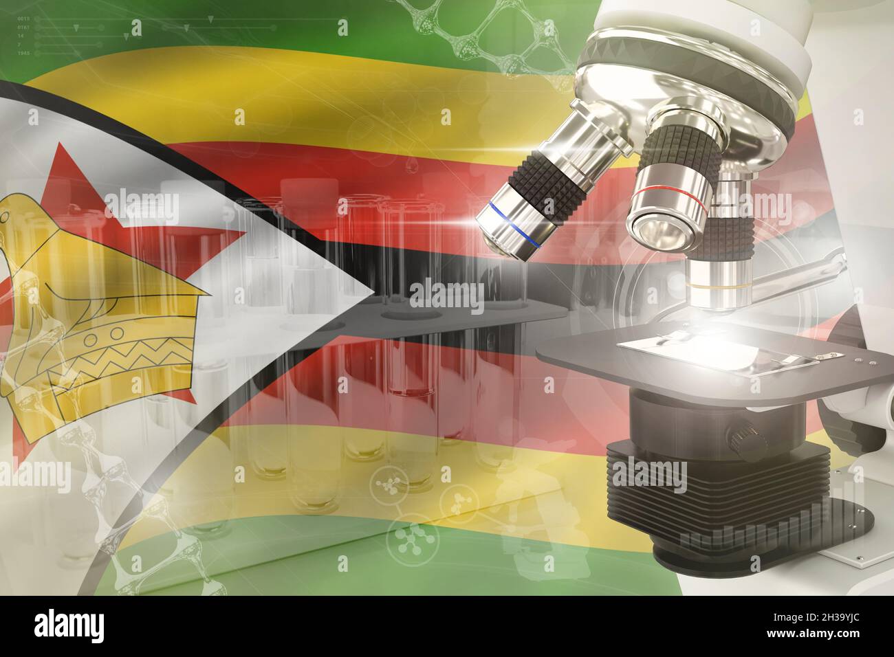 Zimbabwe science development digital background - microscope on flag ...