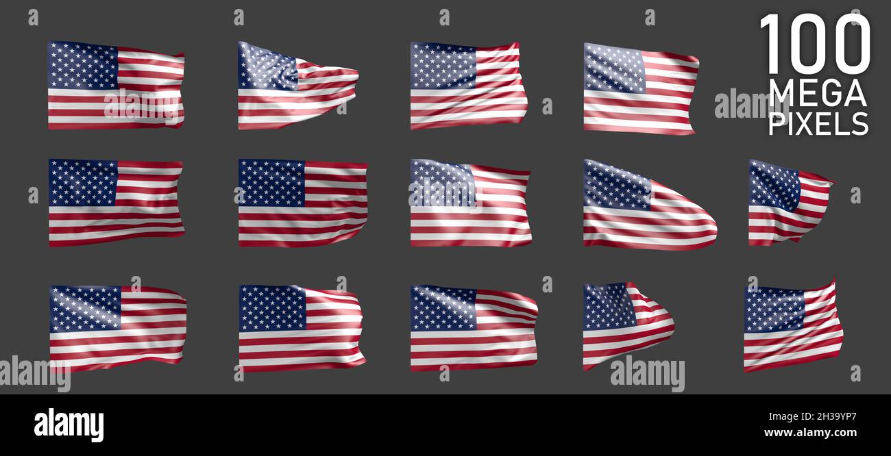 USA flag isolated - various images of the waving flag on grey ...