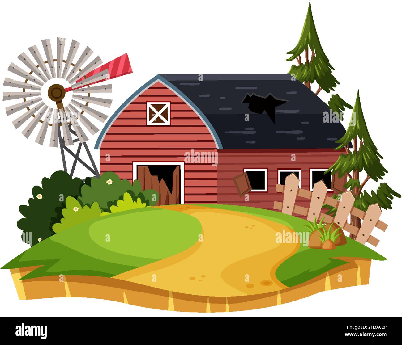 Isolated old broken farm house in the rural illustration Stock Vector ...