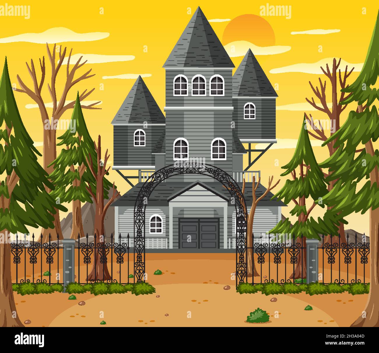 Haunted halloween mansion at daytime illustration Stock Vector Image ...