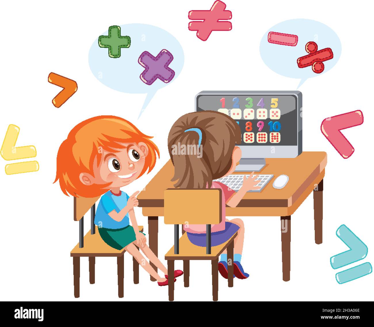 Children learning math with math symbol and icon illustration Stock ...