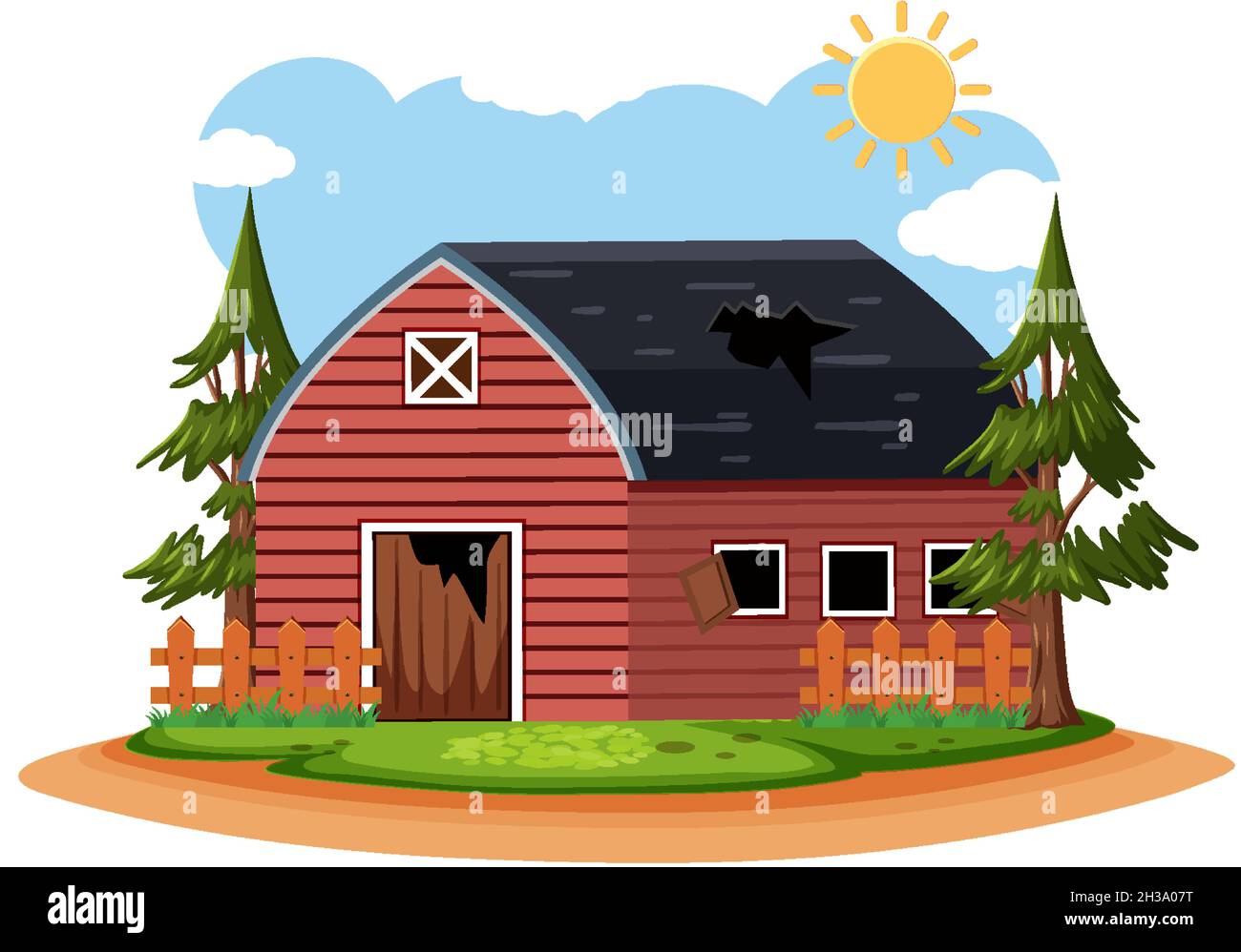 Isolated old broken farm house in the rural illustration Stock Vector ...