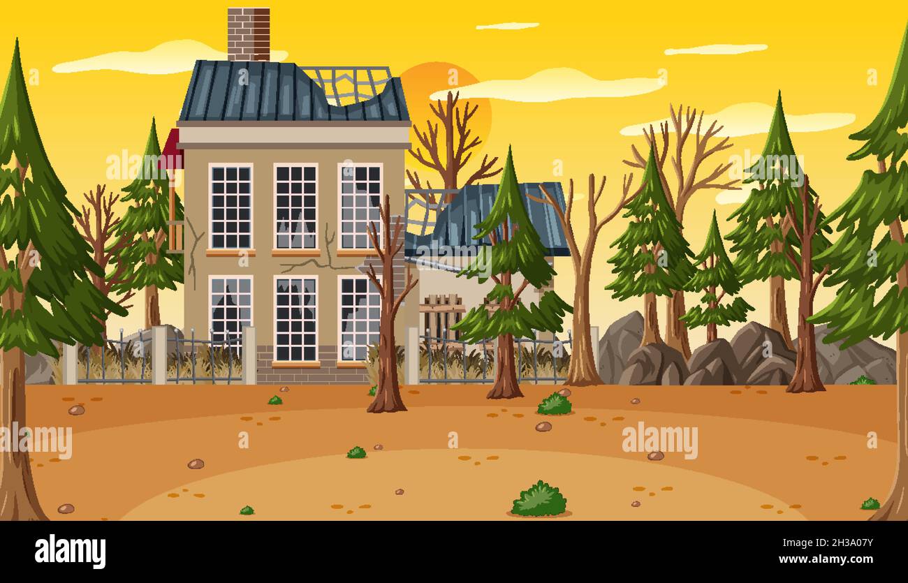 Scene with abandoned house at daytime illustration Stock Vector Image ...