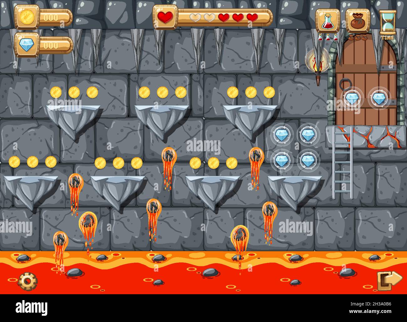 Lava Cave Platformer Game template illustration Stock Vector Image ...