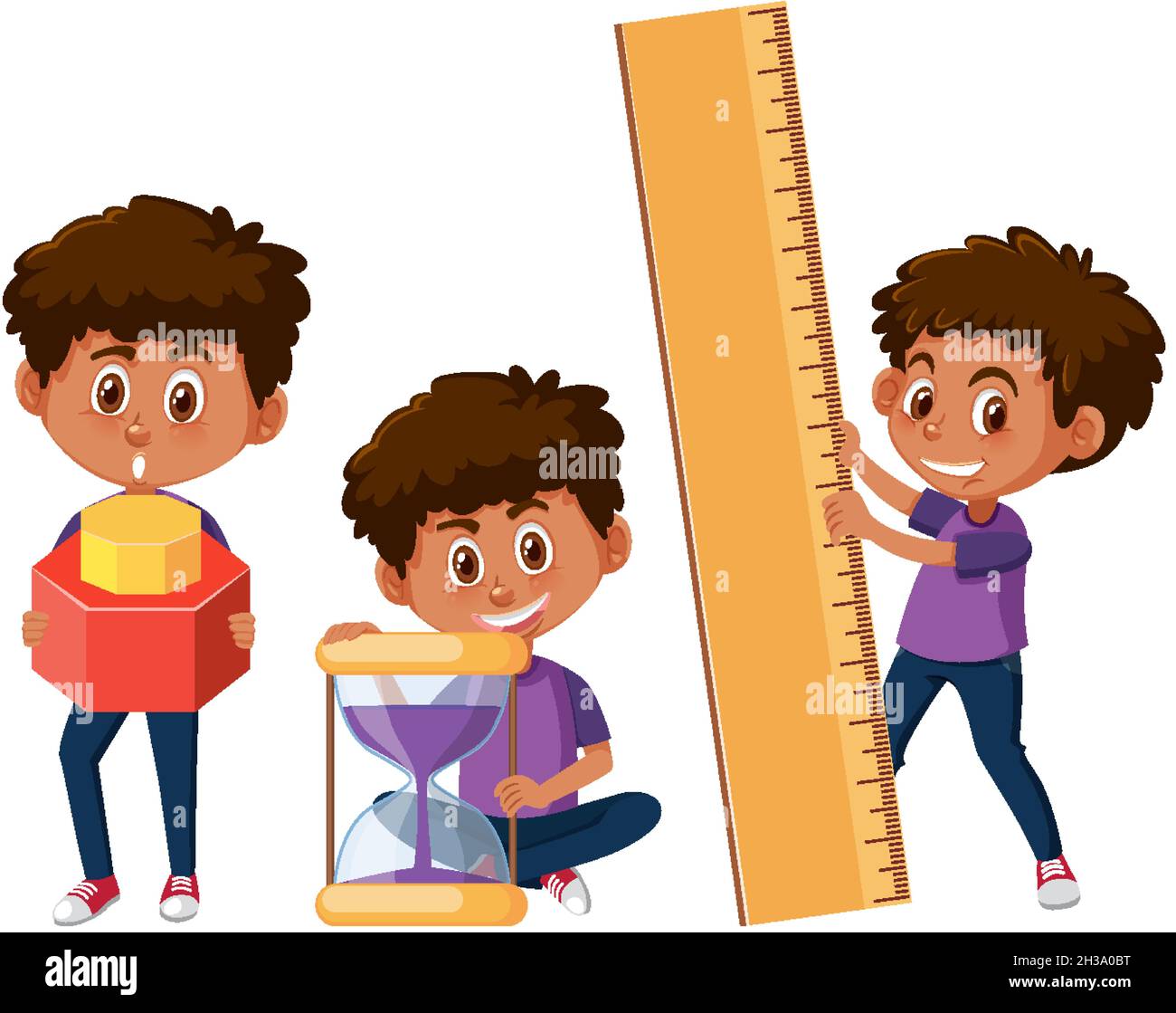 Set of a boy holding different math tools illustration Stock Vector ...