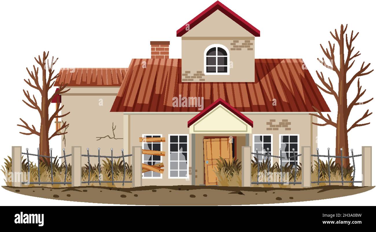 Isolated old broken house in the rural illustration Stock Vector Image ...