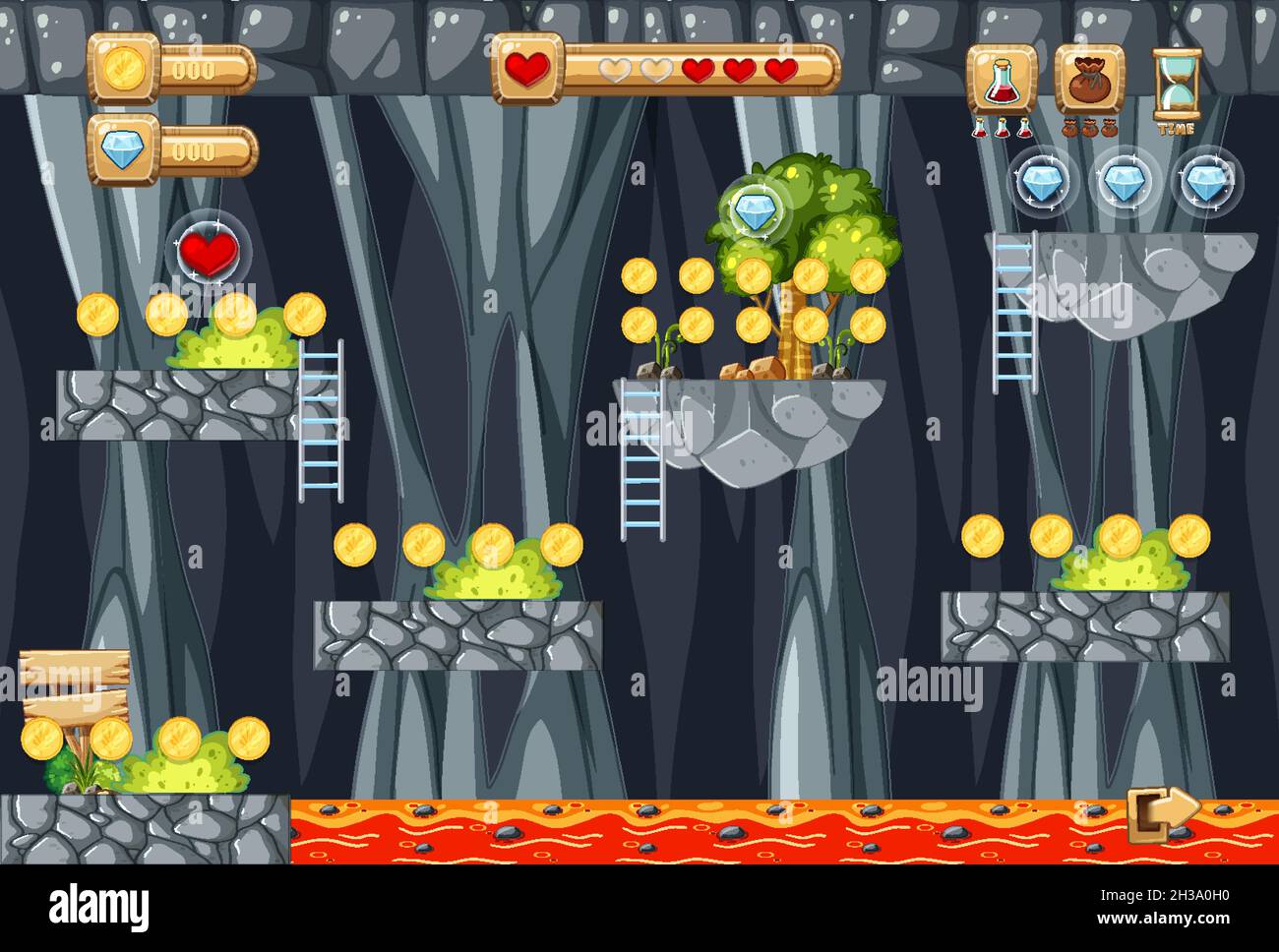 Lava Cave Platformer Game template illustration Stock Vector Image ...