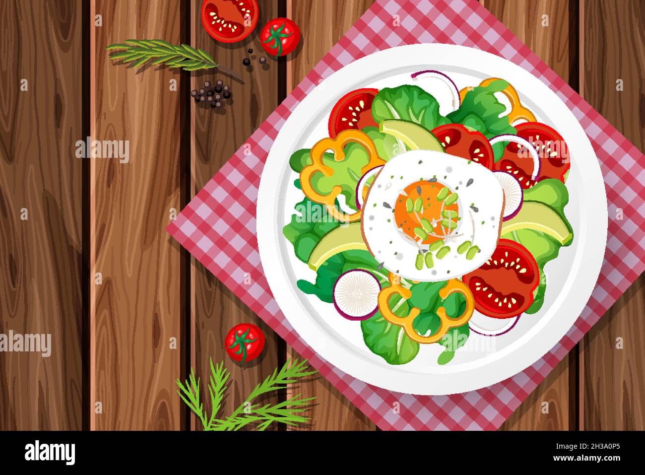 Healthy meal with fresh vegetable salad bowl illustration Stock Vector ...