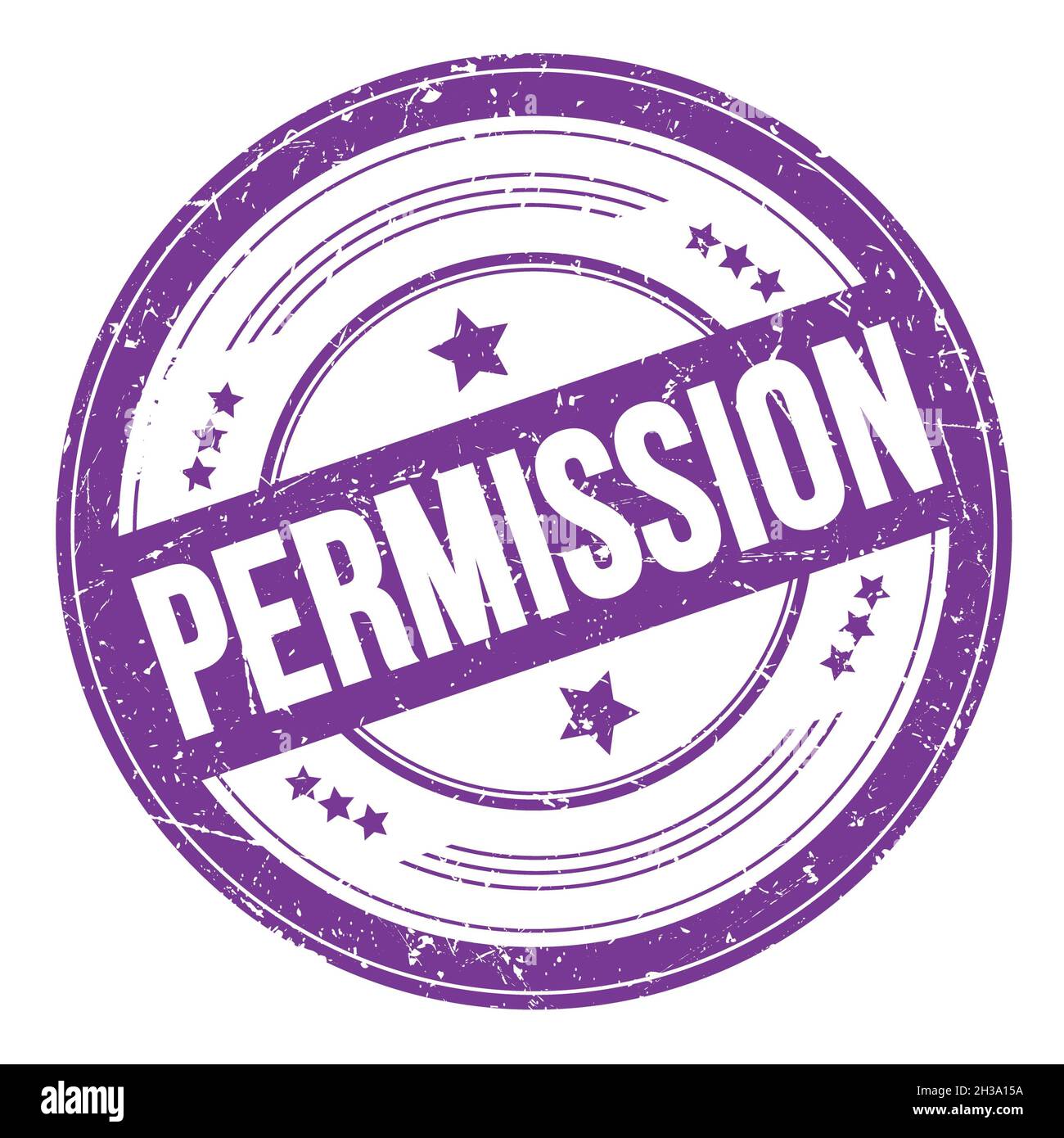 PERMISSION text on violet indigo round grungy texture stamp Stock Photo ...
