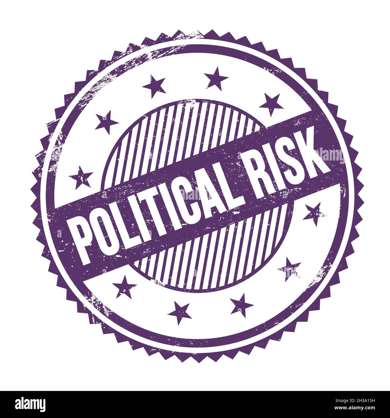 POLITICAL RISK text written on purple indigo grungy zig zag borders ...