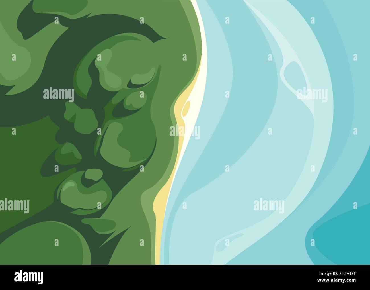 Banner with forest and ocean. Placard design in flat style Stock Vector ...