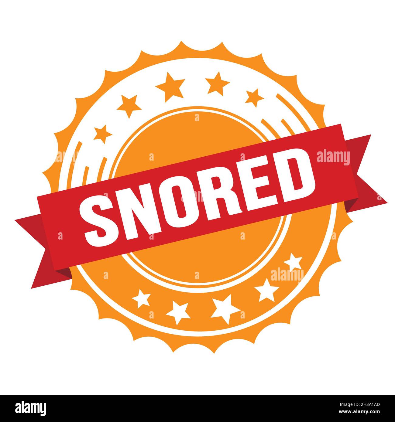 SNORED text on red orange ribbon badge stamp Stock Photo - Alamy