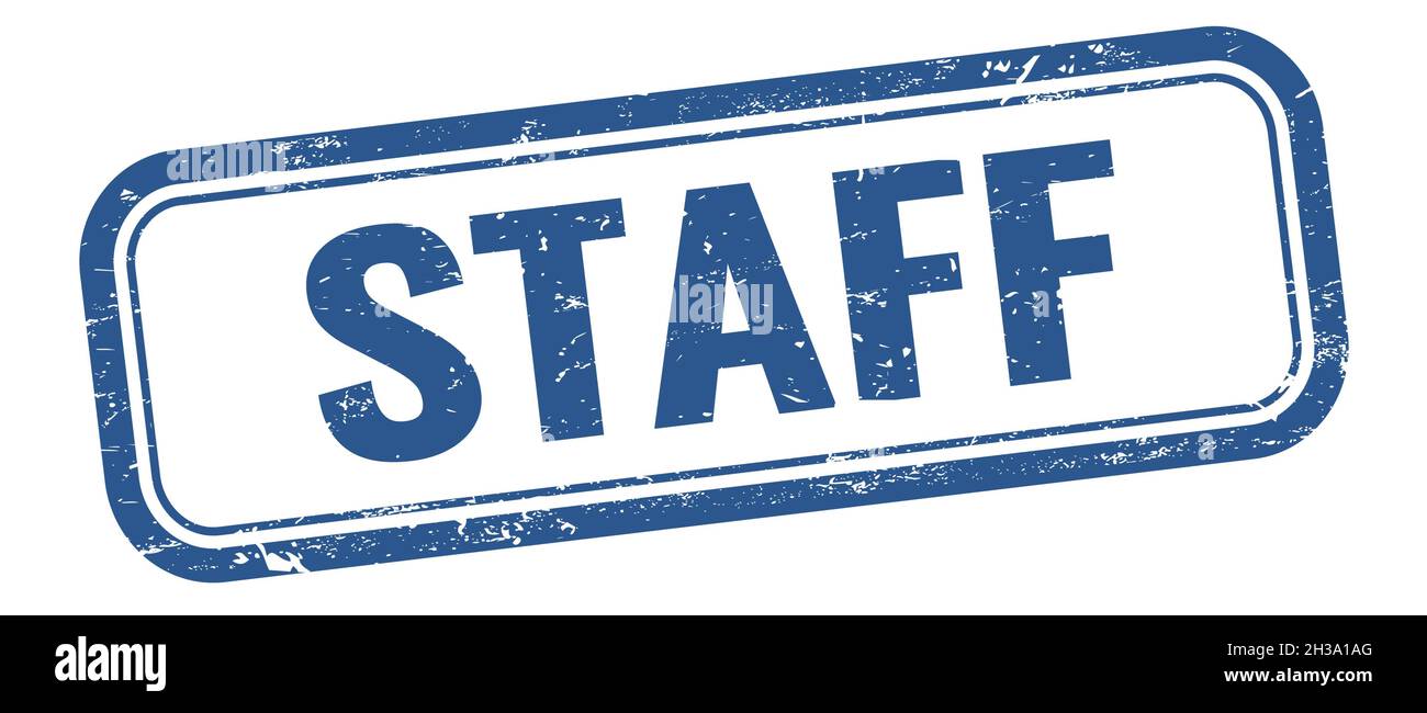 STAFF text on blue grungy vintage rectangle stamp Stock Photo - Alamy