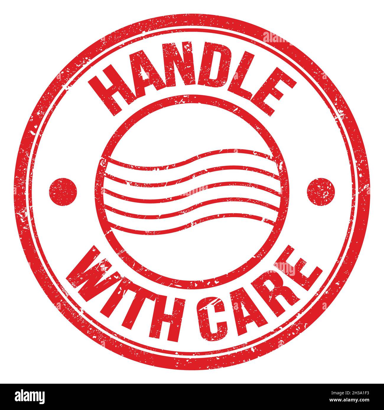 HANDLE WITH CARE text written on red round postal stamp sign Stock ...