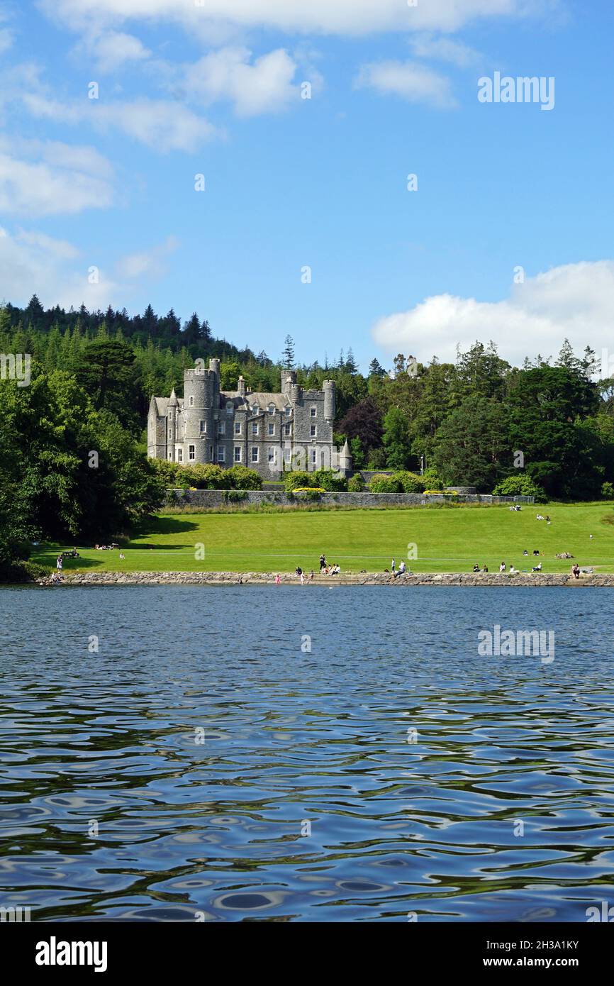 Castlewellan Castle and tourists by Castlewellan Lake. July 2019 ...