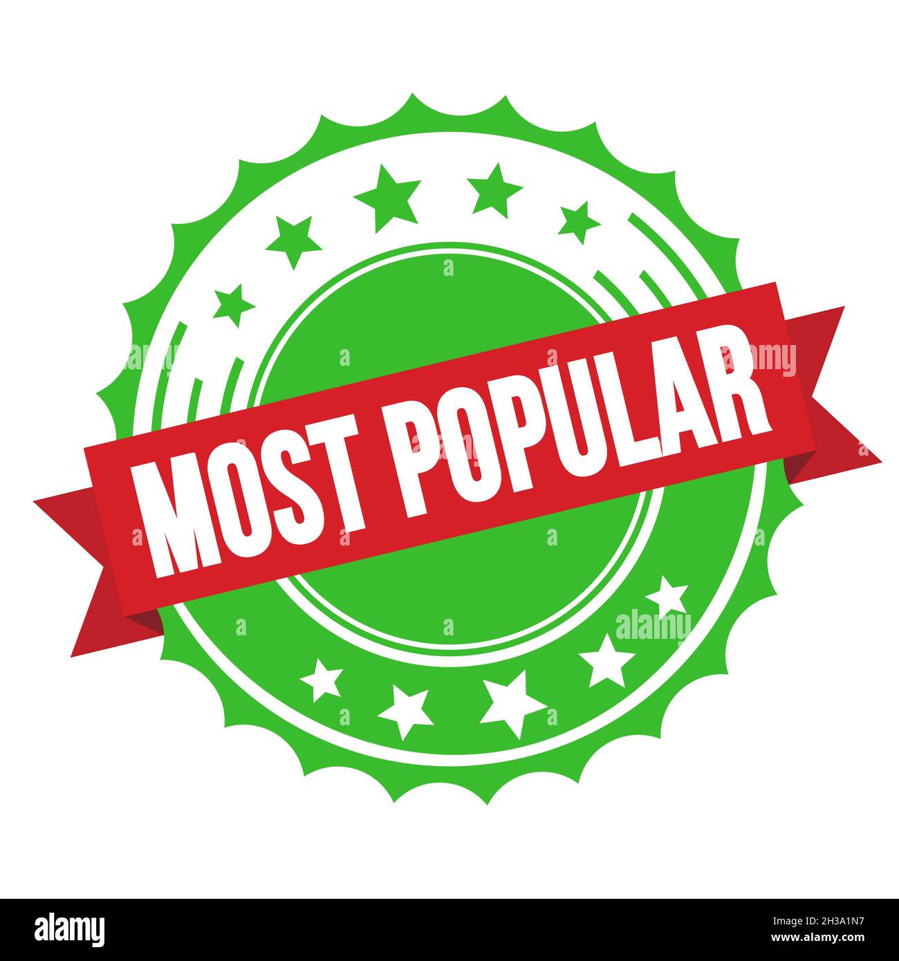 MOST POPULAR text on red green ribbon badge stamp Stock Photo - Alamy