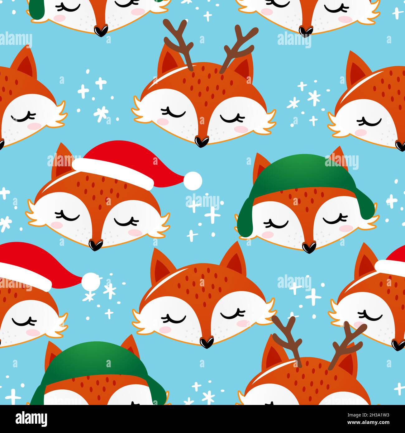 Cute fox pattern design with Fox heads and clouds on rose background ...