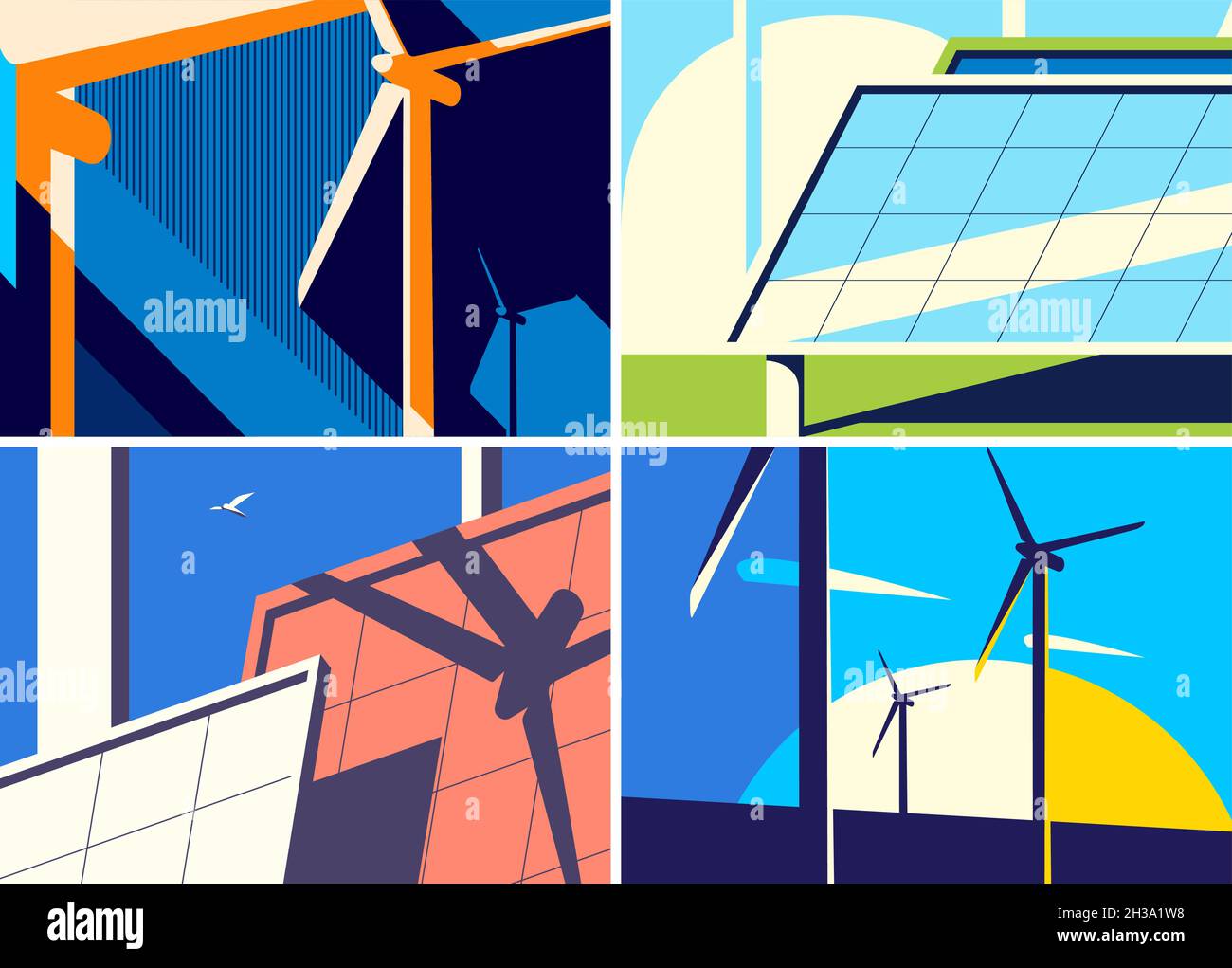 Set of banners with alternative energy sources. Placard designs in flat ...