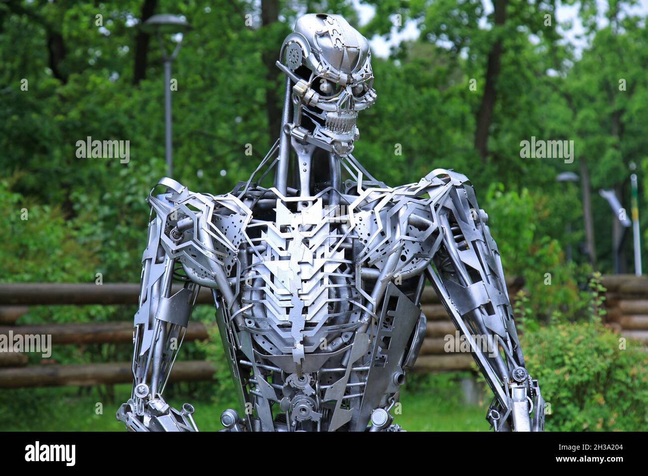 Kiev region, Ukraine - June 8, 2021: Iron Terminator (cyborg) in Bucha ...
