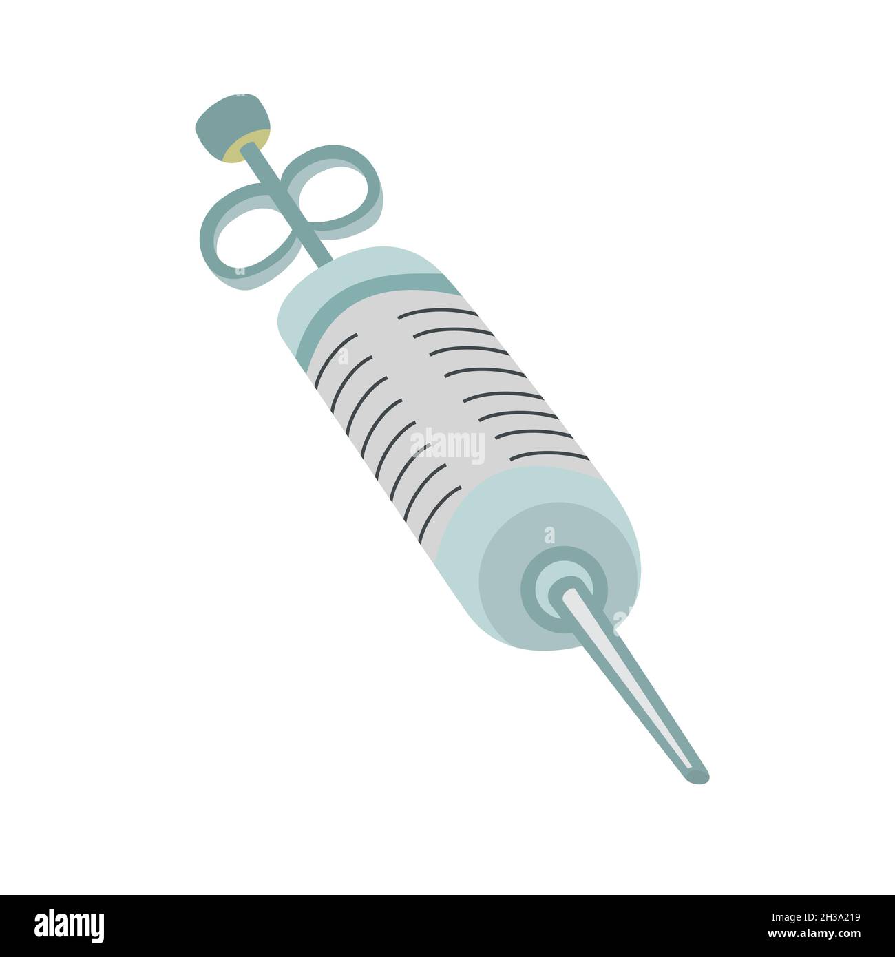 Medical syringe vector flat style icon on round badge on white ...