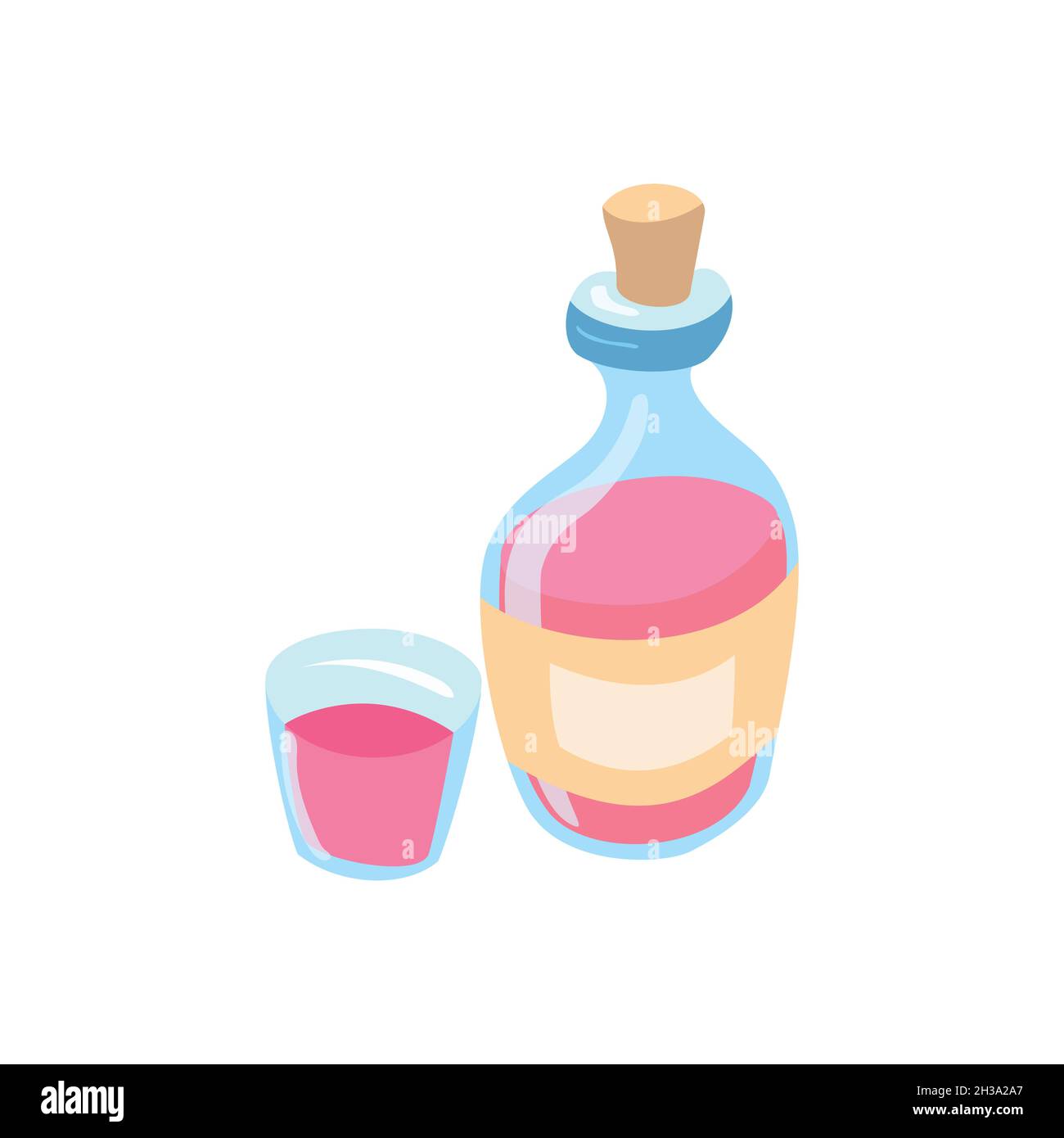 Bottle of liquid medicine with measuring cup flat vector illustration ...