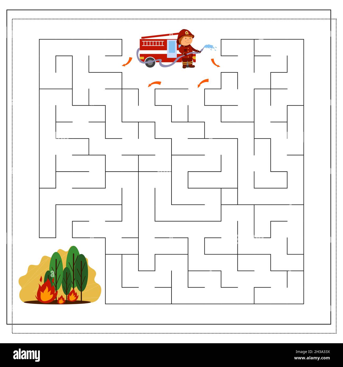A logical game for children, go through the maze, a firefighter ...