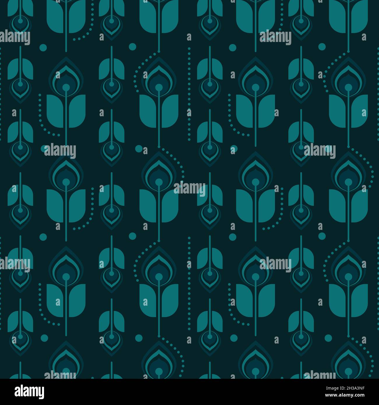 Seamless repeating pattern. 70ies inspired colors and shapes. Green ...