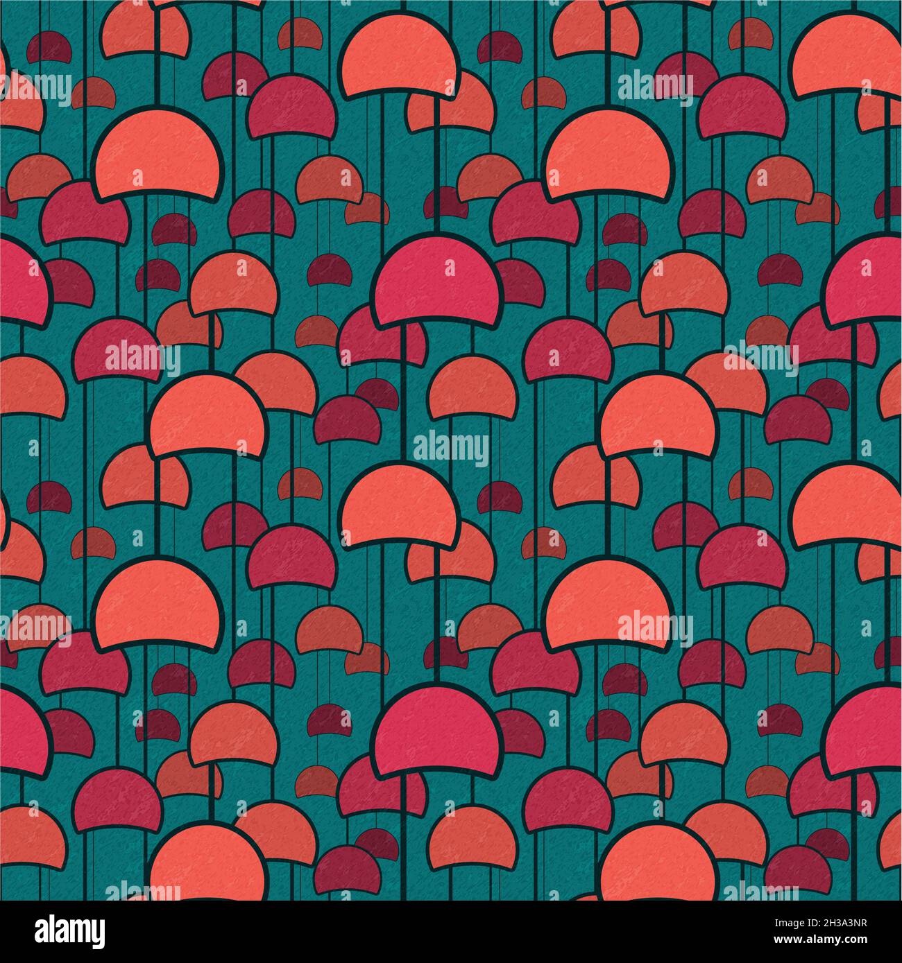 Seamless repeating pattern. 70ies inspired colors and shapes. Hanging ...
