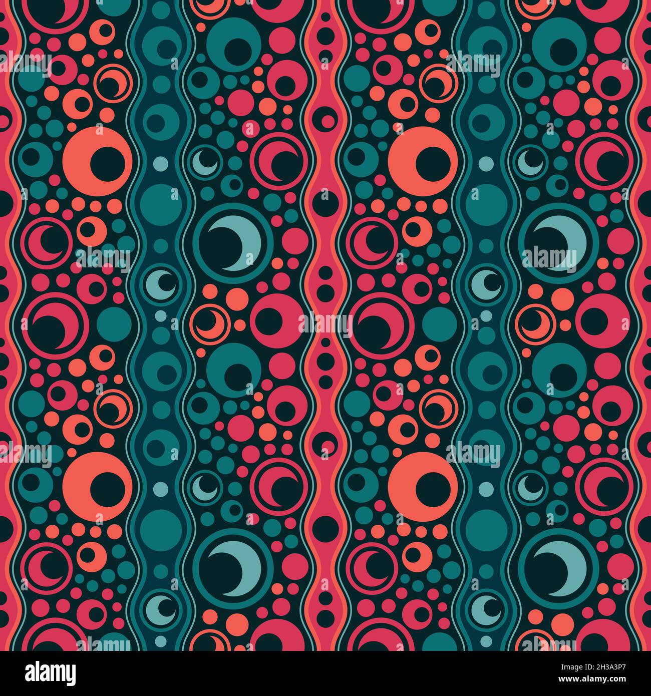 Seamless repeating pattern. 70ies and 60ies inspired colors and shapes ...
