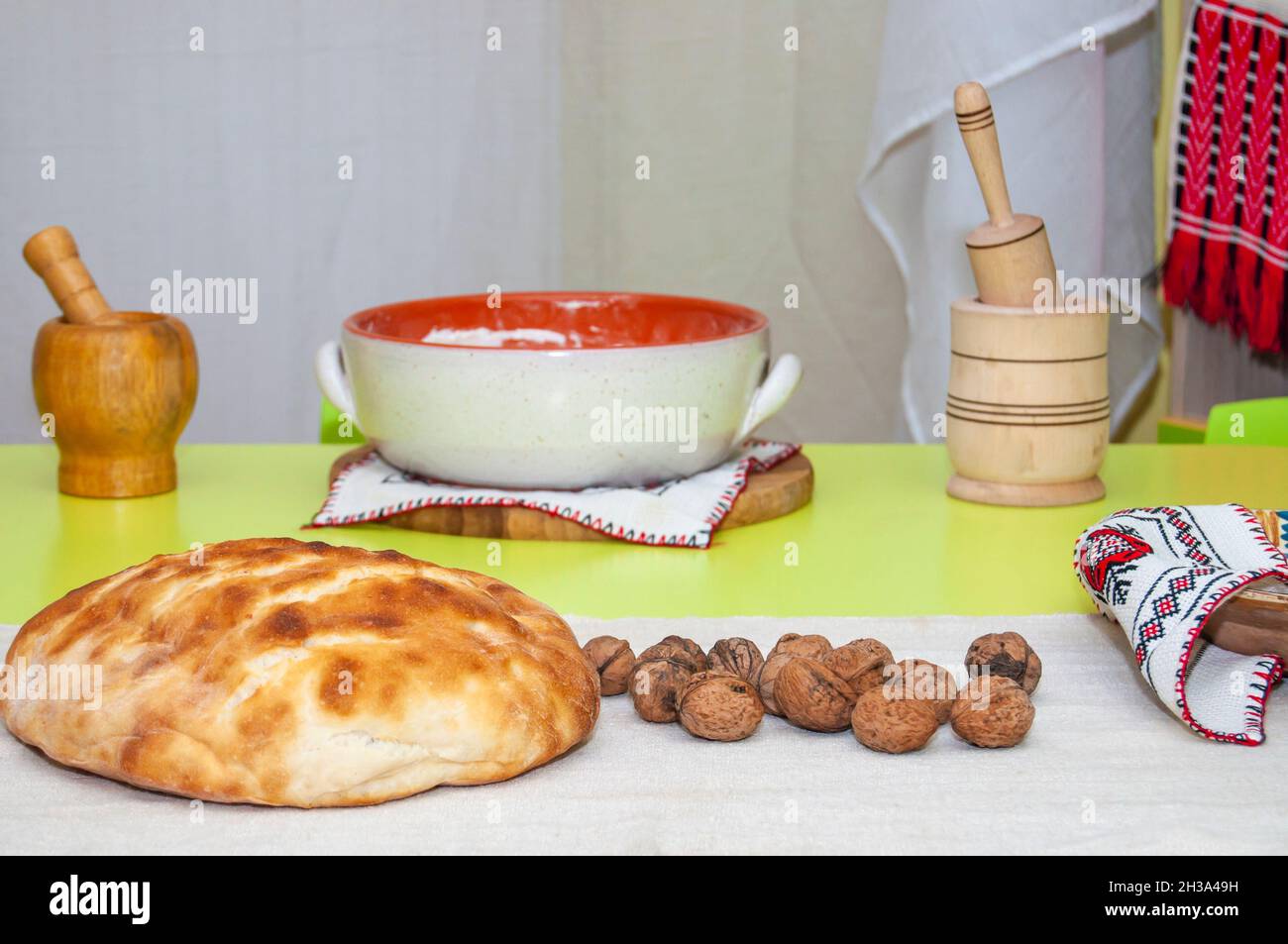 Table with romanian traditional objects Stock Photo - Alamy