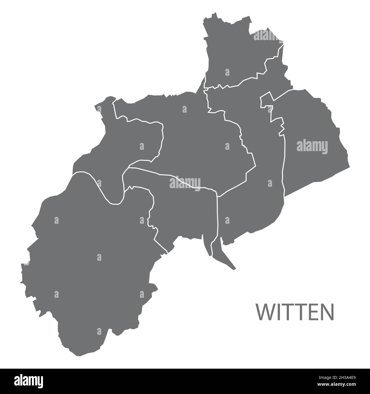Modern City Map - Witten city of Germany with districts grey DE Stock ...