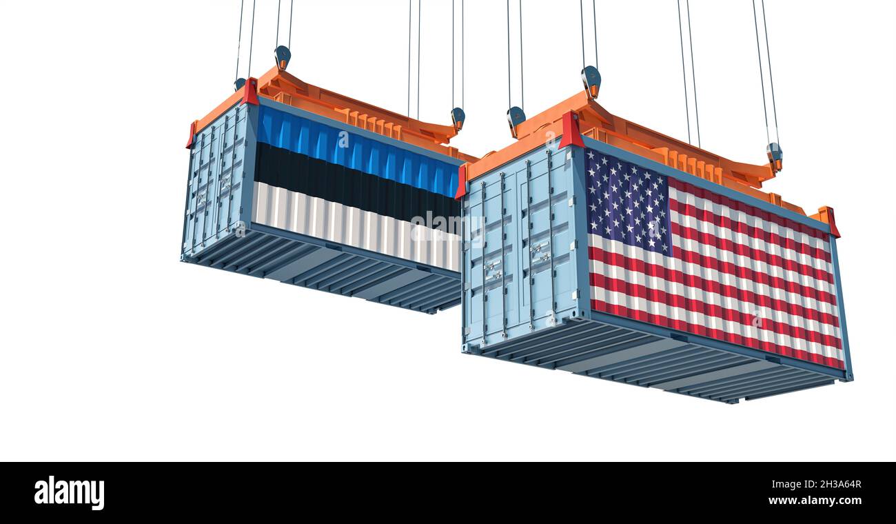 Shipping containers with USA and Estonia national flag. 3D Rendering Stock Photo - Alamy